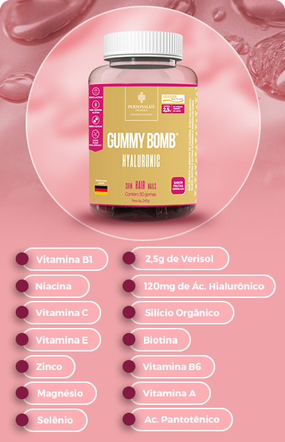 GUMMY BOMB HYALURONIC - 30 gomas -com 120mg de Ácido Hialurônico + 2,5 ...